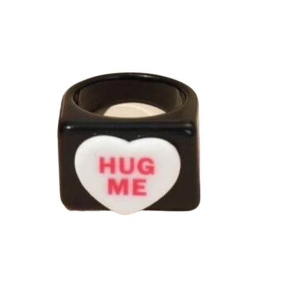 None | Jewelry | Y2k Chunky Heart Ring Hug Me Black Chunky Y2k Style ...